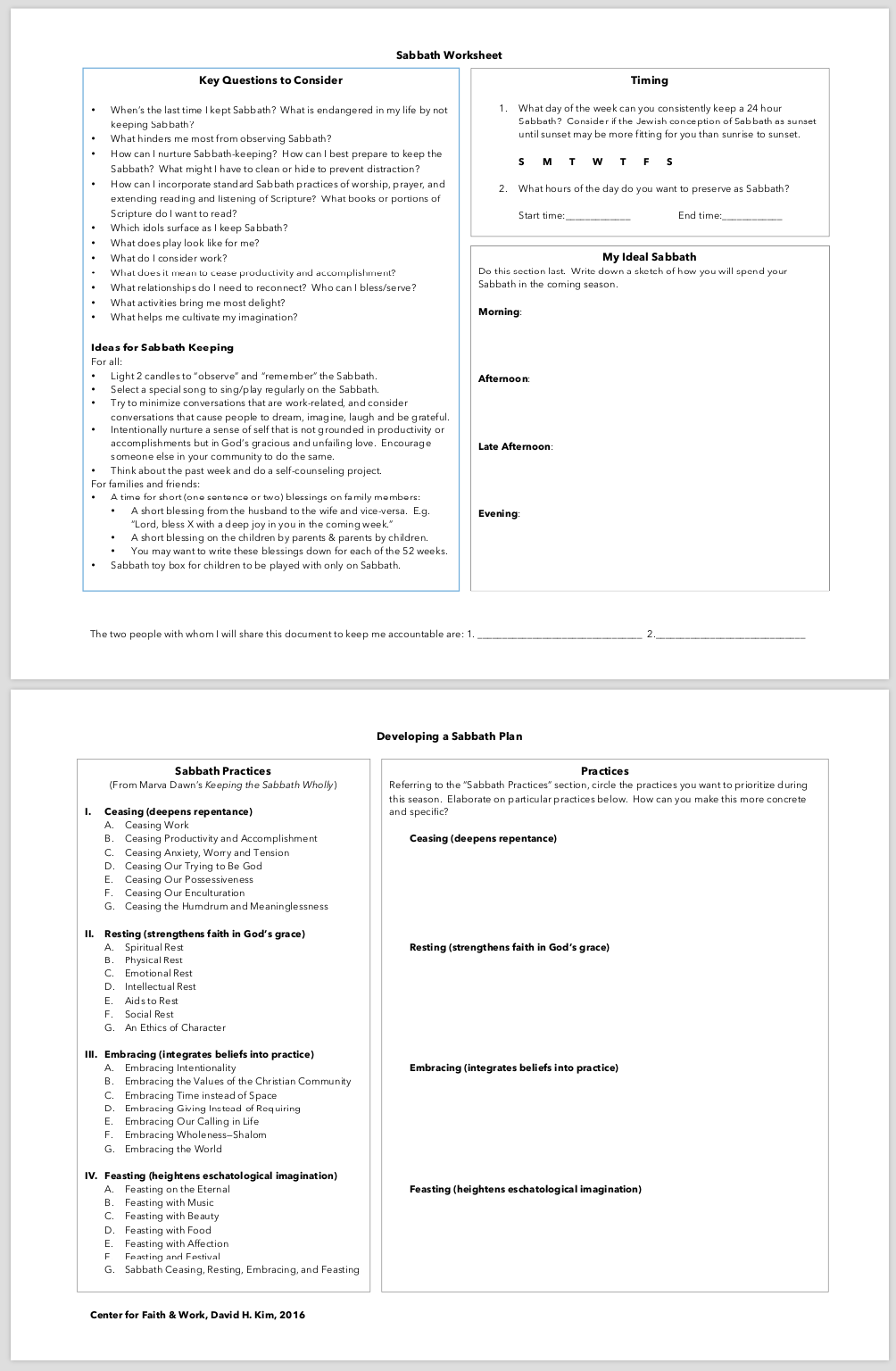 Sabbath Worksheet - Gospel City Network
